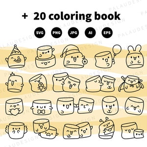 Kawaii Marshmallow Clipart Bundle: Doodles, Stickers (instant Download ...