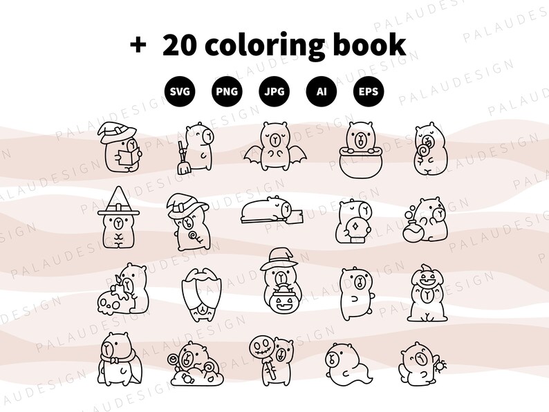 Capybara Halloween Cute Kawaii Clipart Stickers Coloring Pages Spooky ...