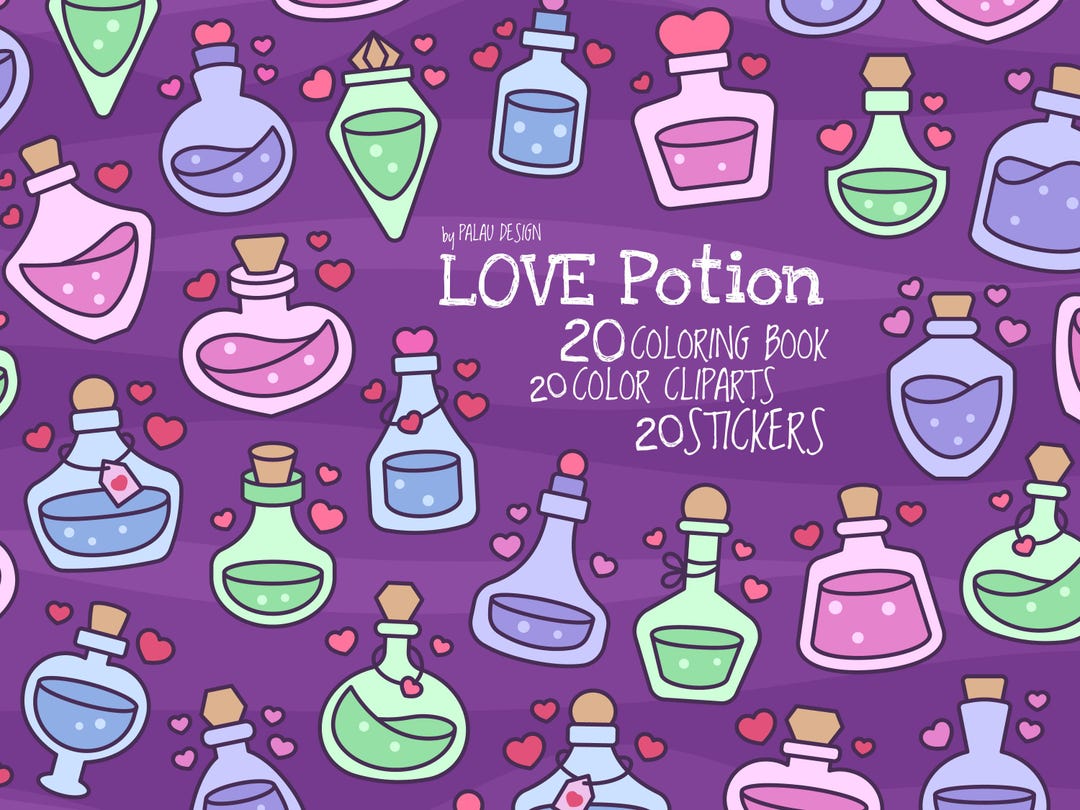 Love Potion Clipart Bundle – Cute Kawaii Valentine Bottles, Magic ...