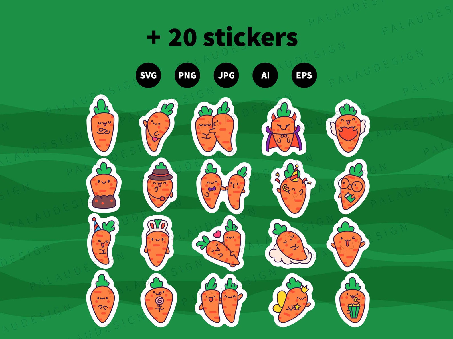 Adorable Carrots Clip Art Set - Kawaii Root Vegetable Doodles, SVG ...