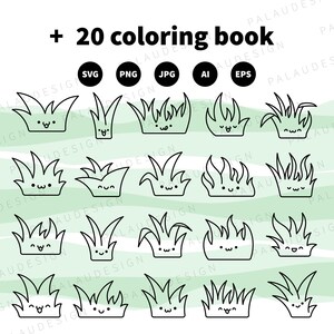 Cute Kawaii Grass Clipart Bundle - Cartoon Lawn Characters, Digital ...
