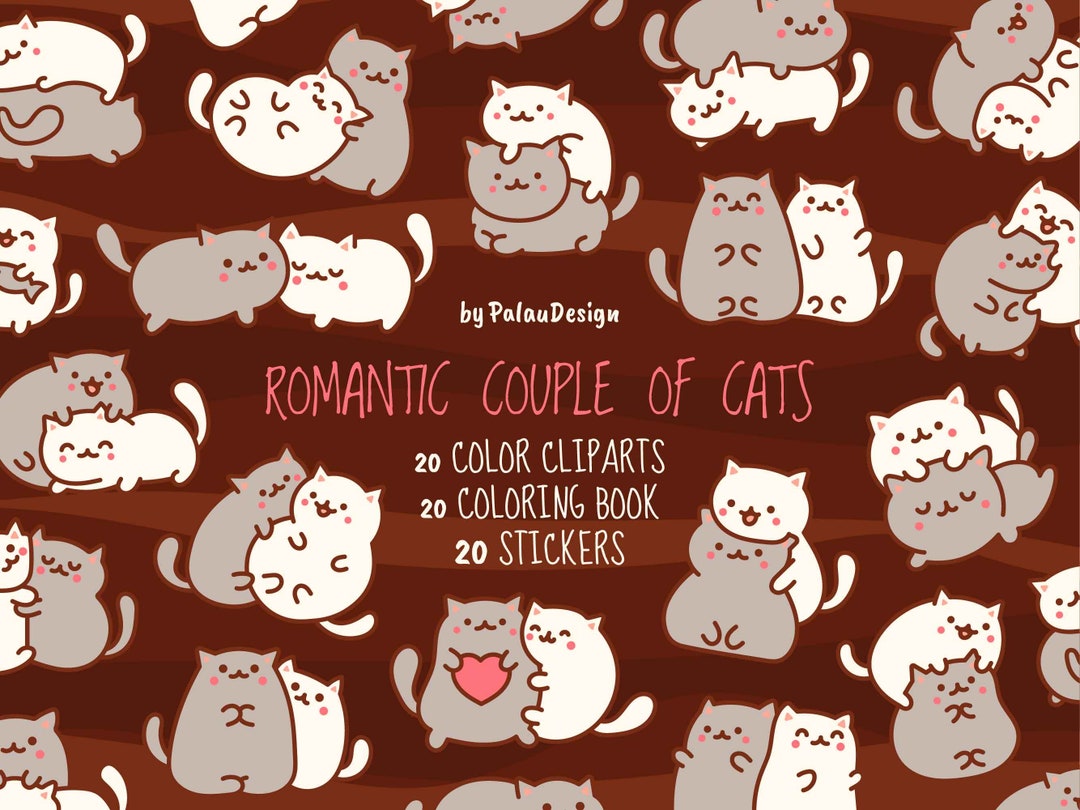 Purr-fectly Charming: Couple of Cats Clip Art, Cute Pet Illustrations ...