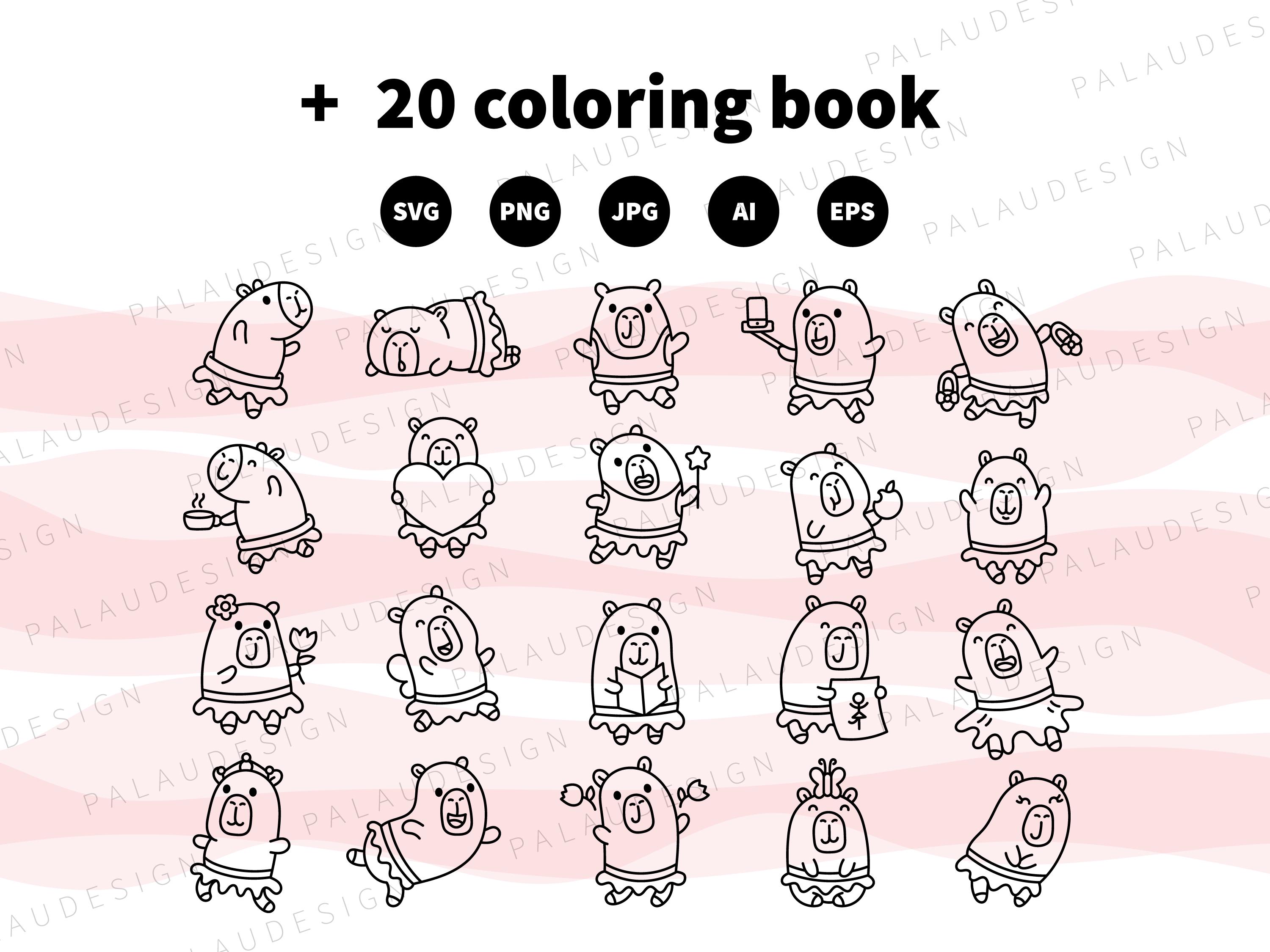 Cute Capybara Ballerina Clipart Set - Kawaii Cartoon Animal Vector ...