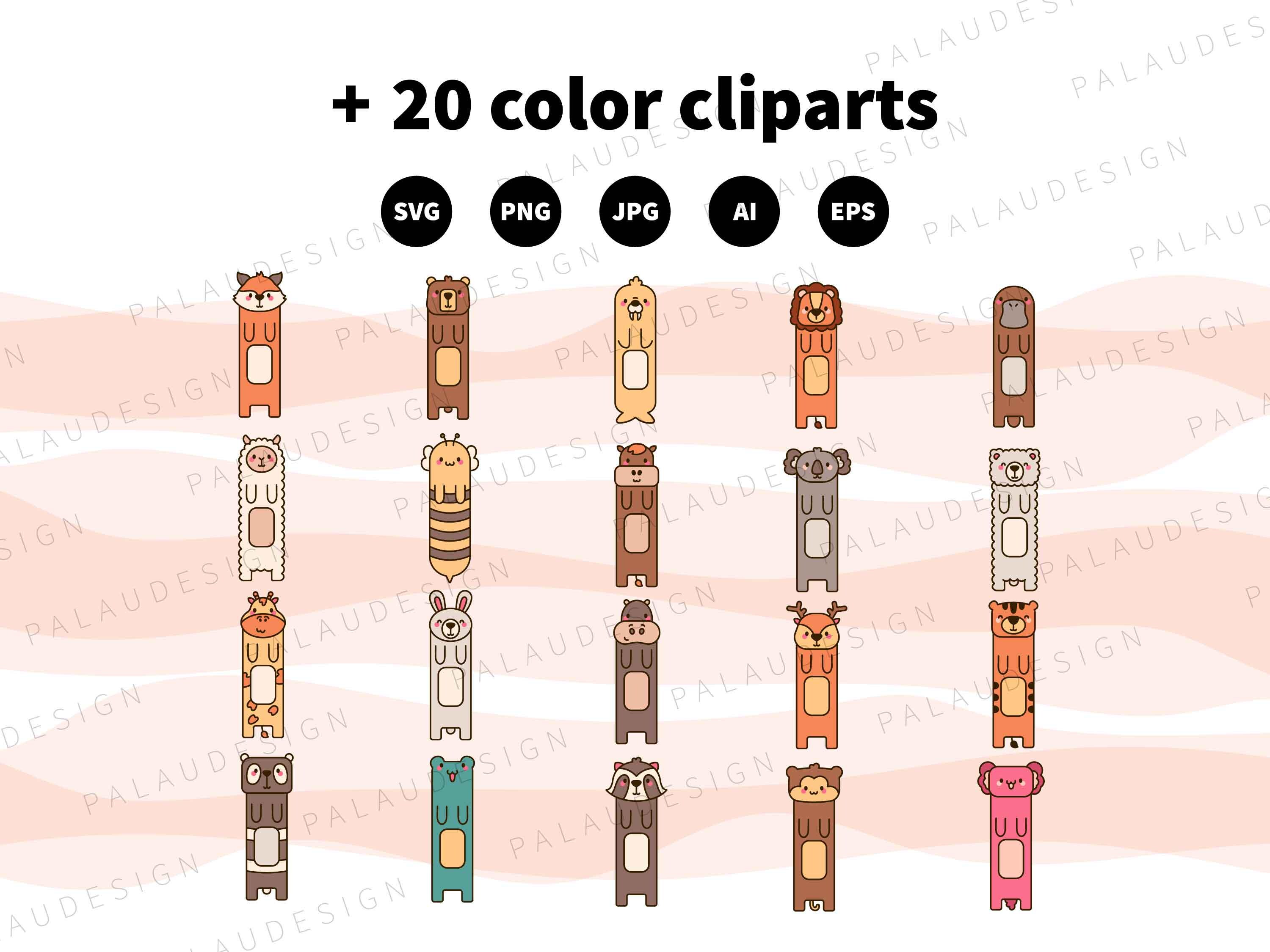 Cute Kawaii Animal Bookmarks Clipart Stickers Coloring Pages for Kids ...