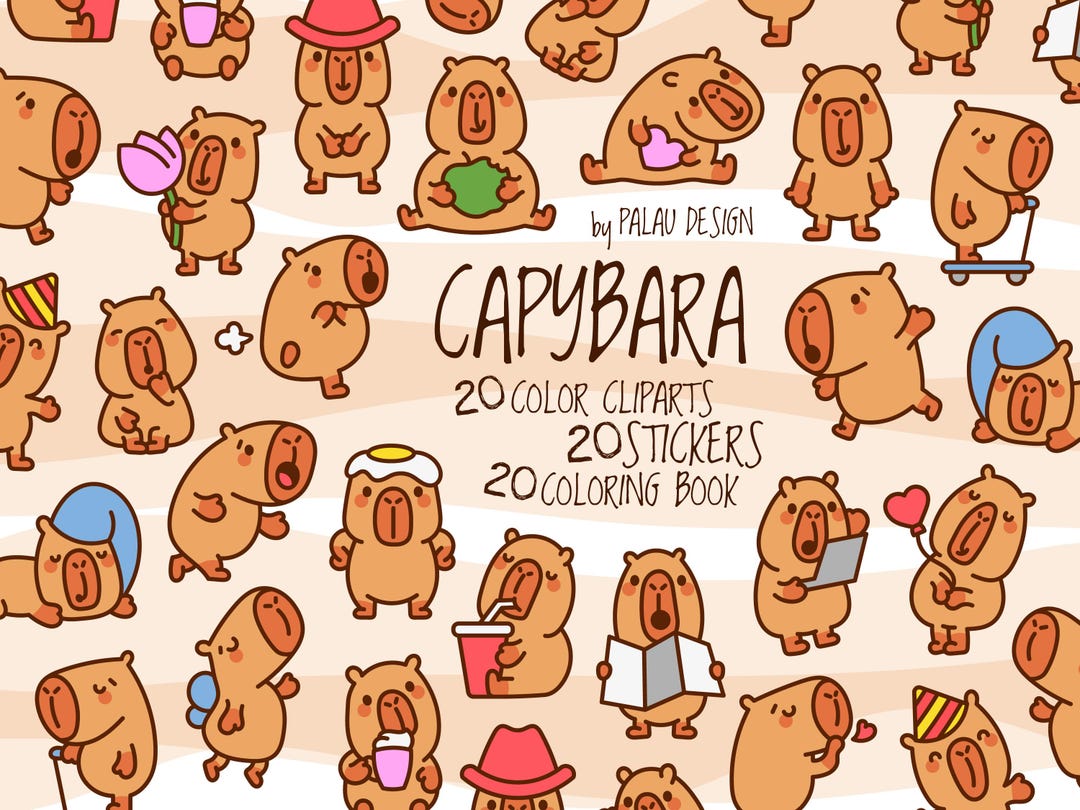 Cute Capybara Clipart Set – Kawaii Cartoon Capybaras for Stickers ...