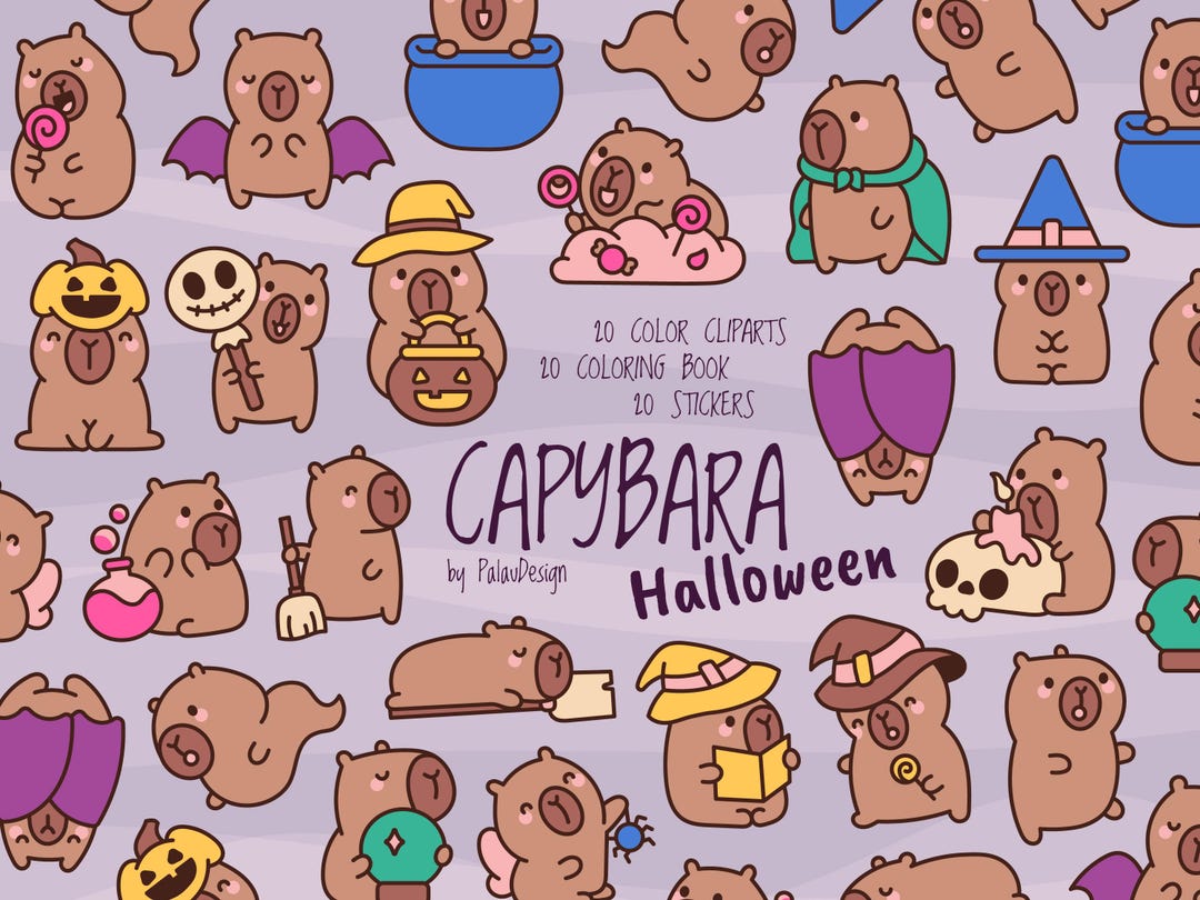 Capybara Halloween Clipart: Kawaii Spooky Animals (digital Download) - Etsy