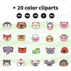 Cute Animal Face Clipart Set – Kawaii Cartoon Animal Head Illustrations ...