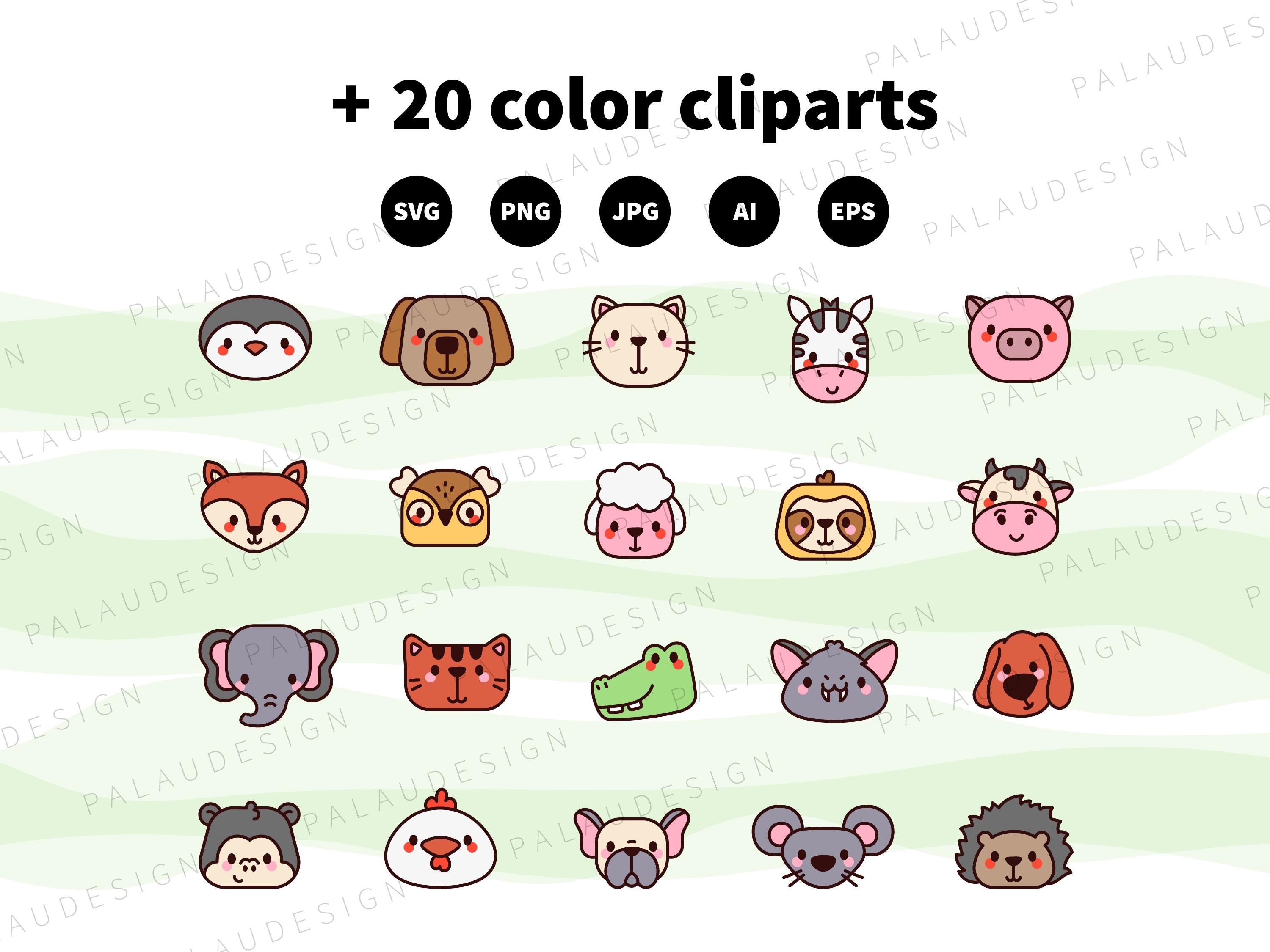 Cute Animal Face Clipart Set – Kawaii Cartoon Animal Head Illustrations ...