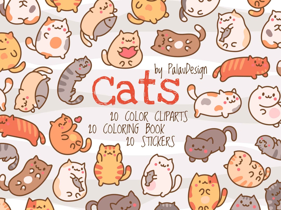 Adorable Cats Clip Art Set - Kawaii Pet Animals, Digital SVG PNG Files ...