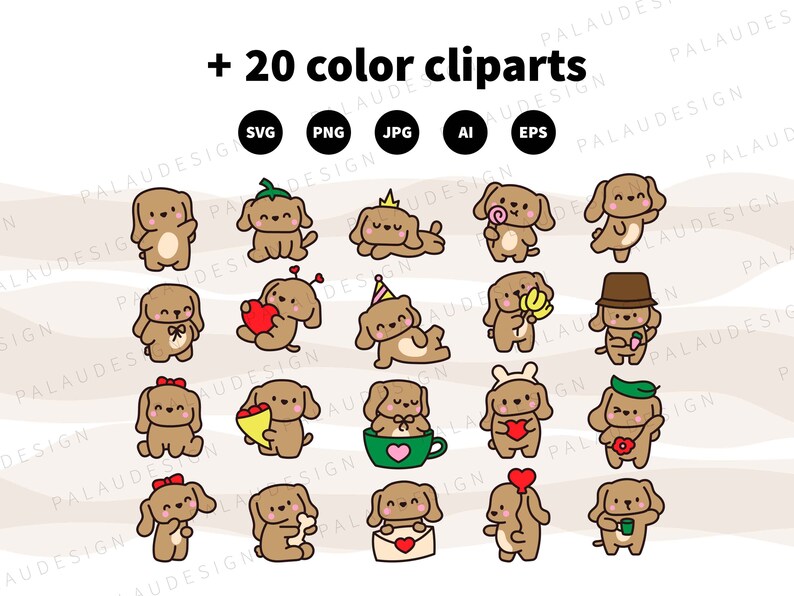 Adorable Dog Clip Art: Cute Cartoon Puppy Set - SVG, PNG, Digital ...