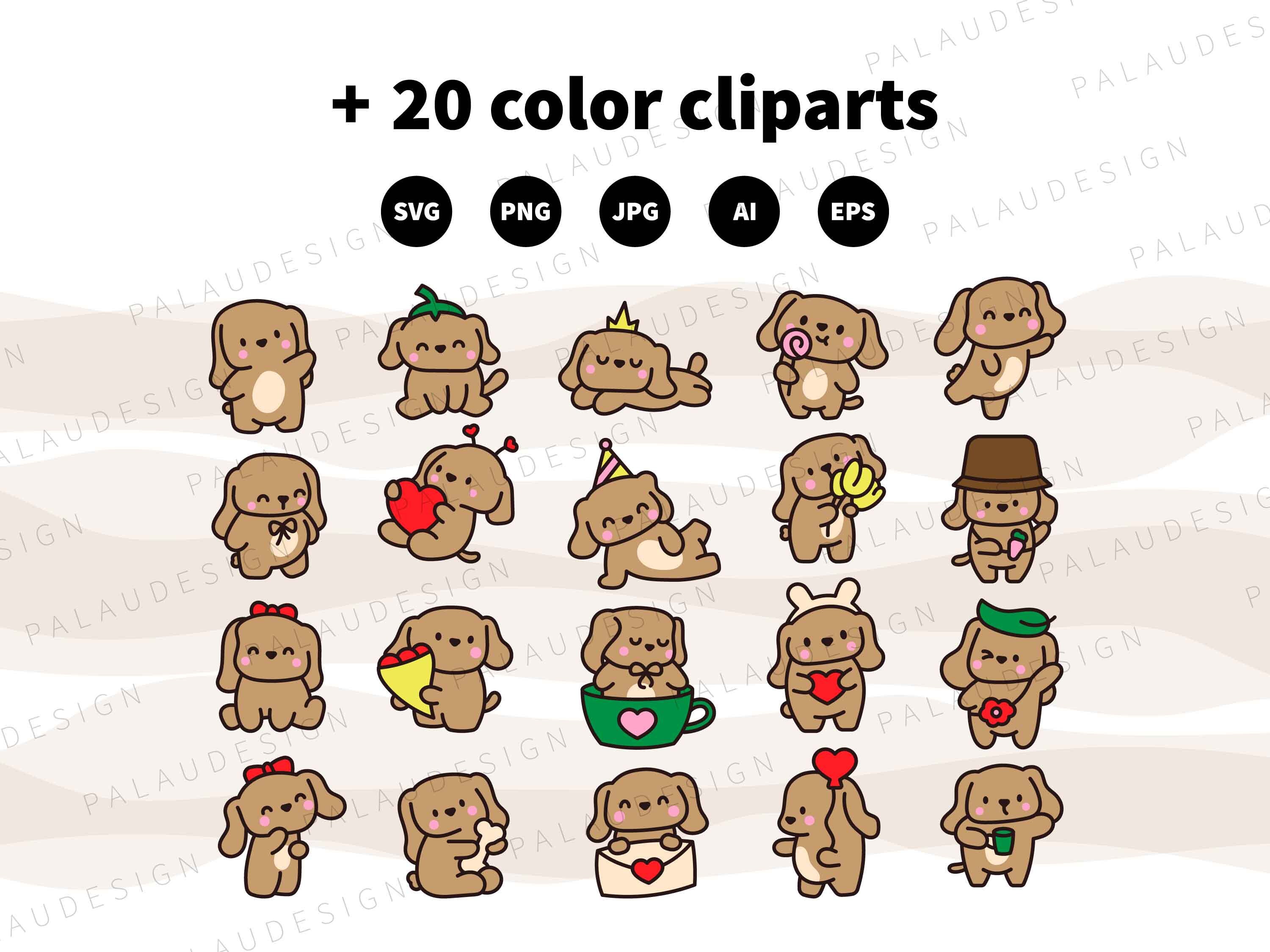 Cute Puppy Clipart Set: Cartoon Dog Graphics, Planner Printables ...