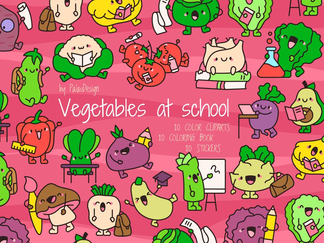 Cute Kawaii Vegetable Clipart - Fun School Veggies Coloring Pages and ...