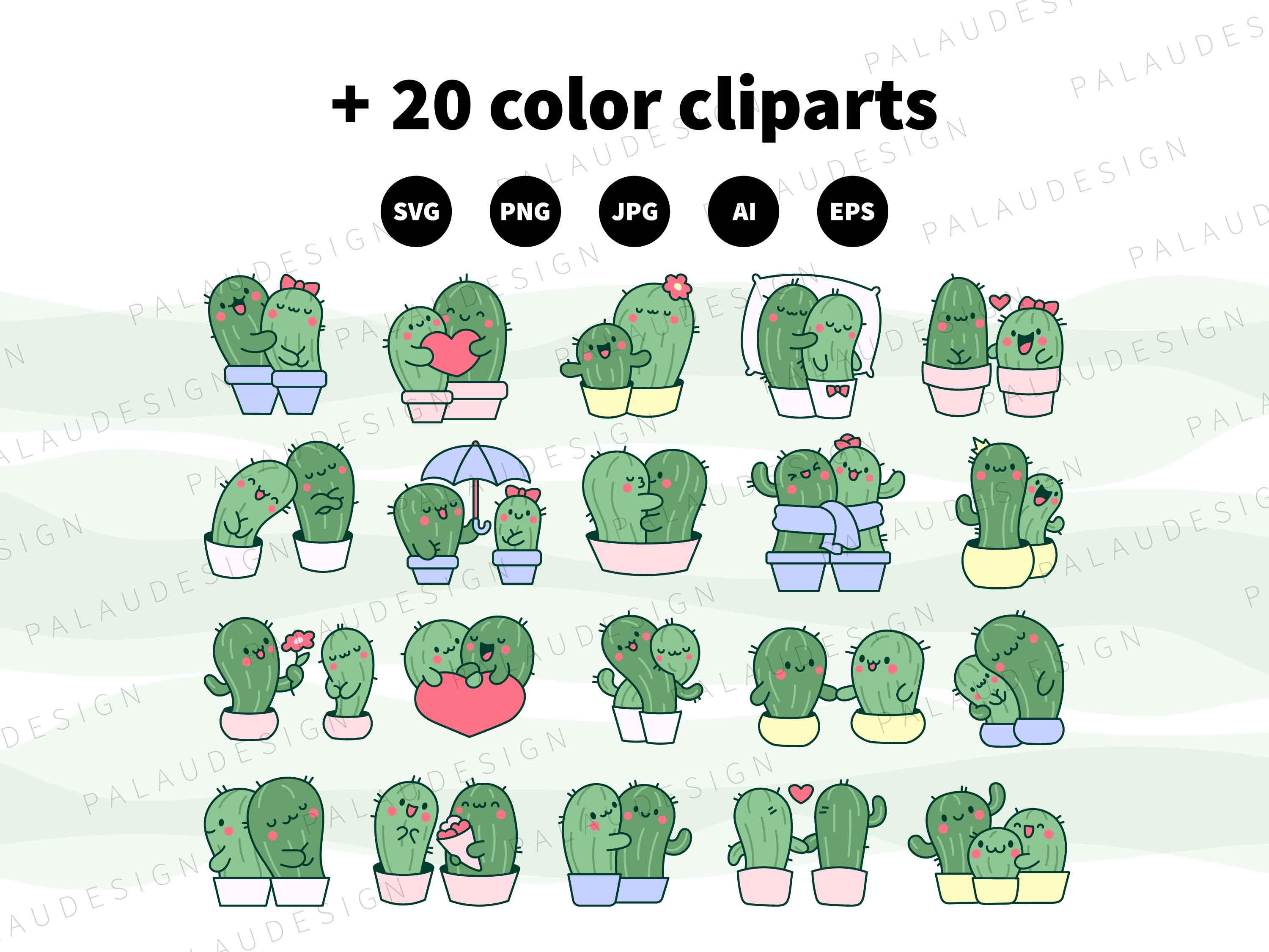 Editable Cacti Lover's Clipart - Fun Outline Doodles, Printable SVG ...