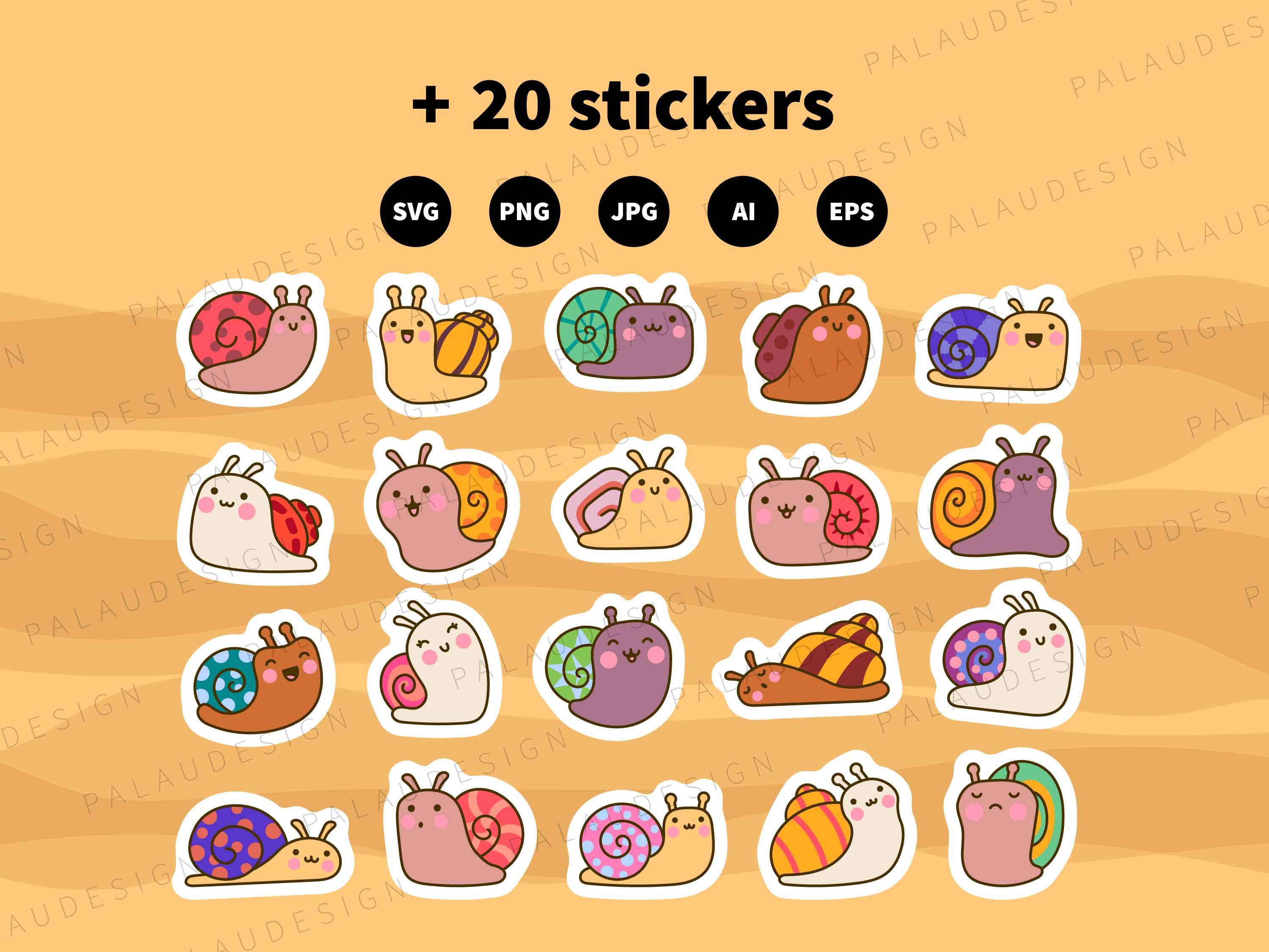 Cute Snail & Slug Outline Clipart - Kawaii Doodles - SVG PNG Files ...