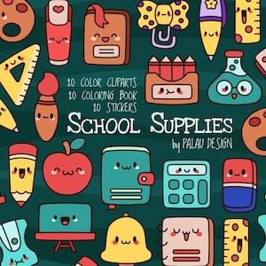Whimsical School Clipart Set - Cute Kawaii Supplies, SVG & PNG ...