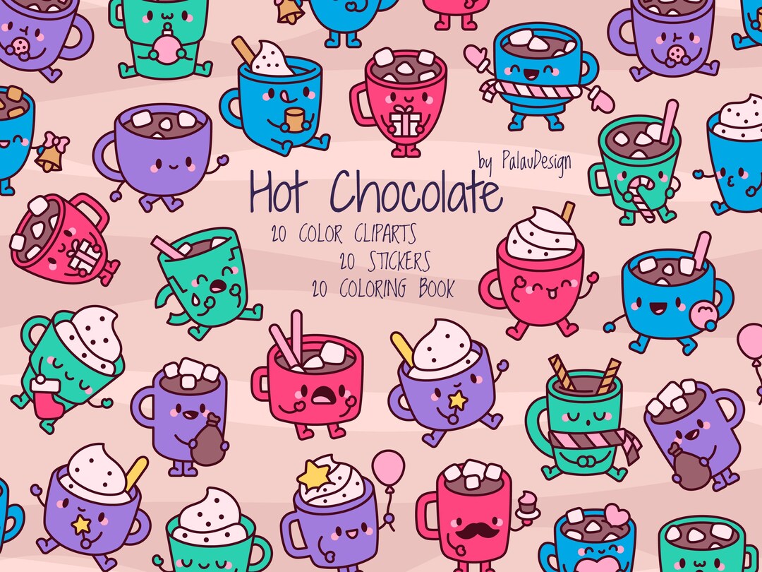 Hot Chocolate Mug Clipart Coloring Pages Stickers Festive Kawaii ...
