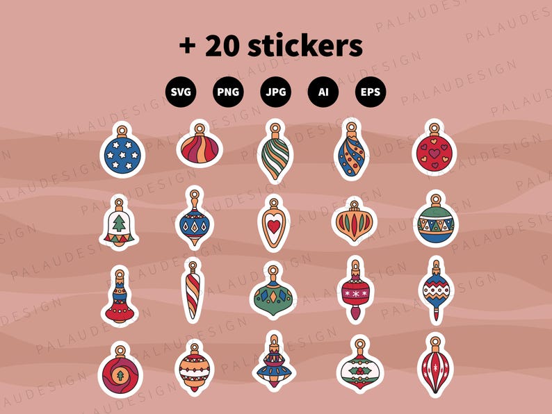 Retro Christmas Ornaments Clipart Bundle: Holiday Stickers (digital ...