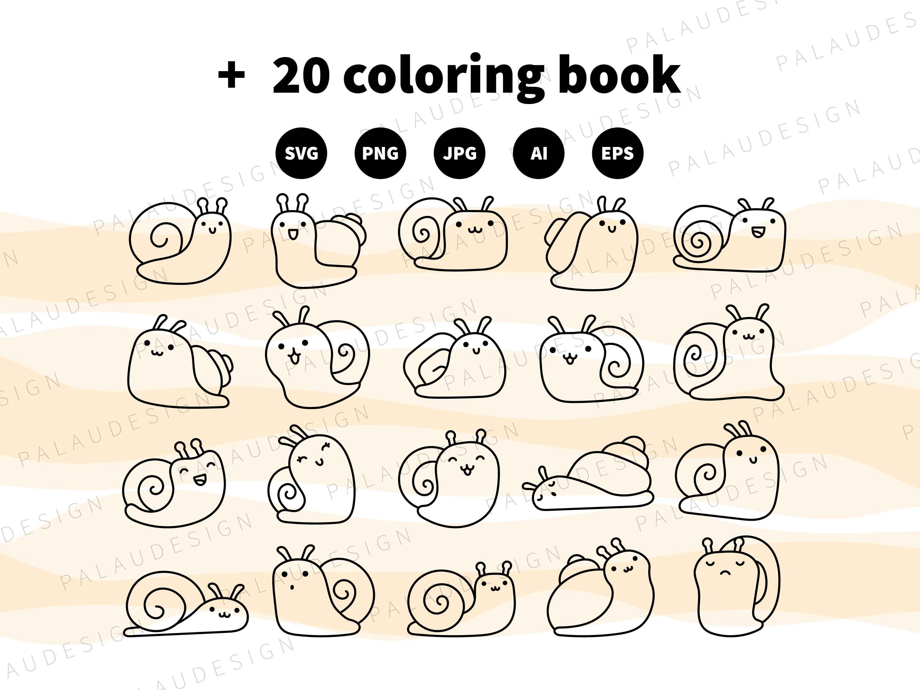Cute Snail & Slug Clipart – Kawaii Doodle SVG PNG Files (instant ...