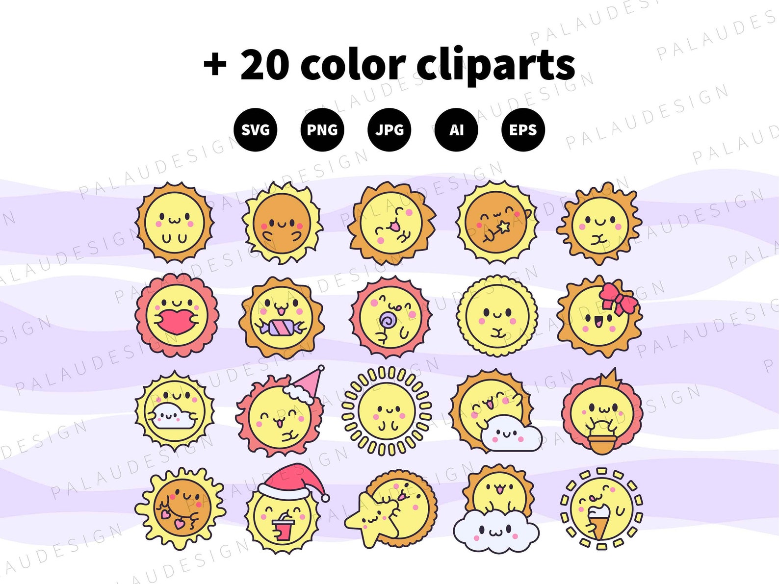 Whimsical Sun Clip Art Collection - Digital Outline Doodles - SVG & PNG ...