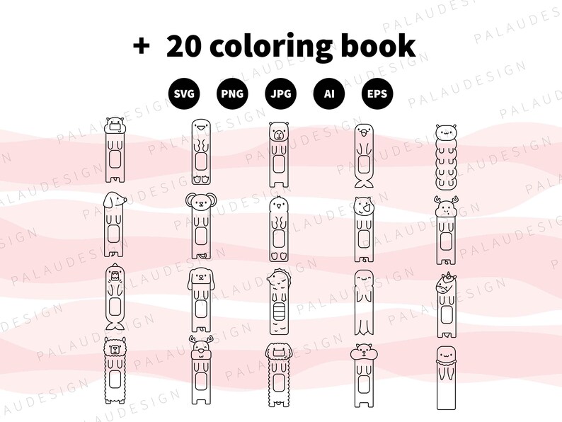 Kawaii Animal Bookmarks Coloring Pages & Stickers – Cartoon School Set ...