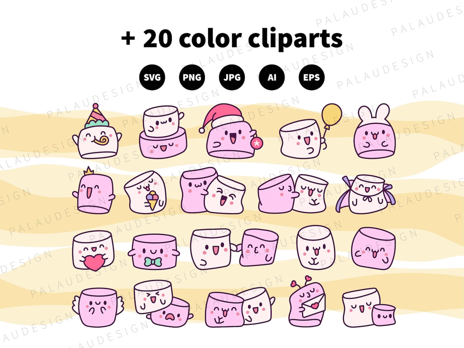 Kawaii Marshmallow Clipart Bundle: Doodles, Stickers (instant Download ...