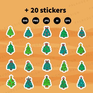 Christmas Tree Cute Kawaii Clipart Bundle - Adorable Festive Outline ...