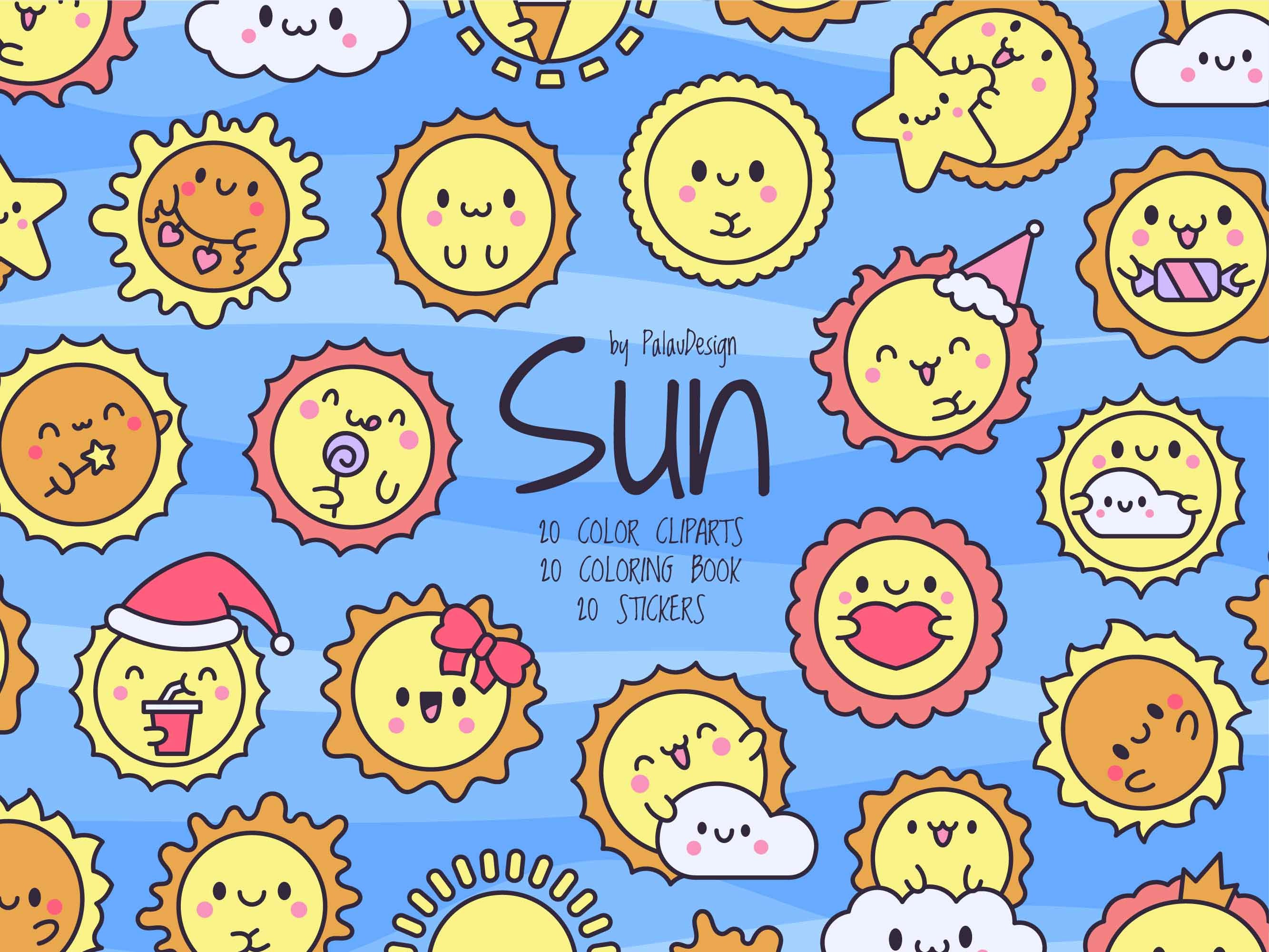 Whimsical Sun Clip Art Collection - Digital Outline Doodles - SVG & PNG ...