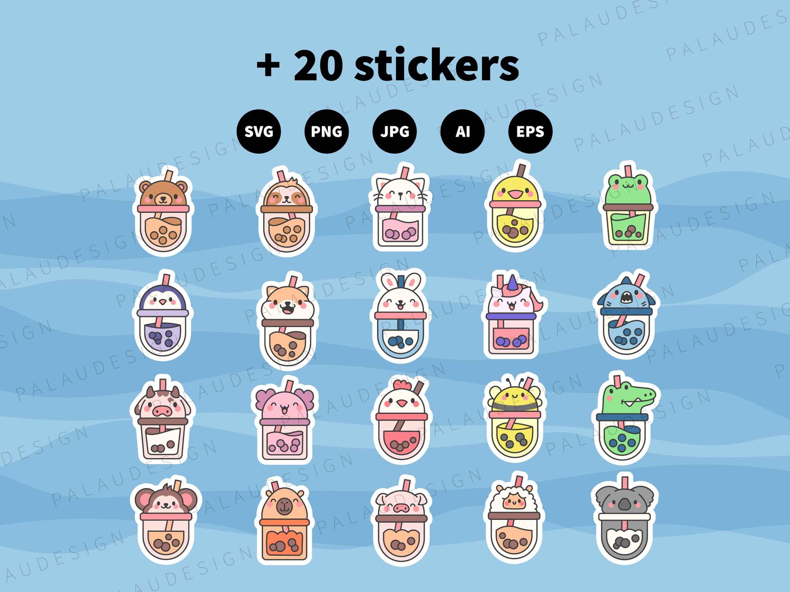 Kawaii Bubble Tea Animal Clipart Bundle: Vector Illustrations, Stickers ...