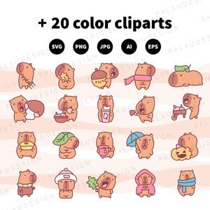 Adorable Capybara Autumn Clipart Set Cute Kawaii Digital Download Fall ...