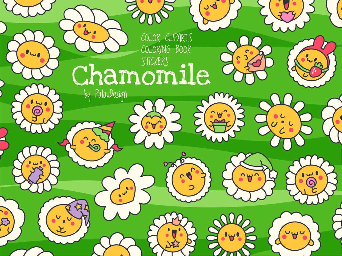 Cute Chamomile Clipart, Kawaii Flower Doodle (SVG, PNG) - Etsy