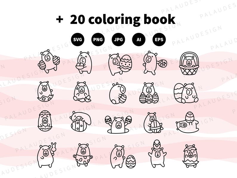 Easter Capybara Clipart, Cute Kawaii Cartoon Animal, Vector Outline ...