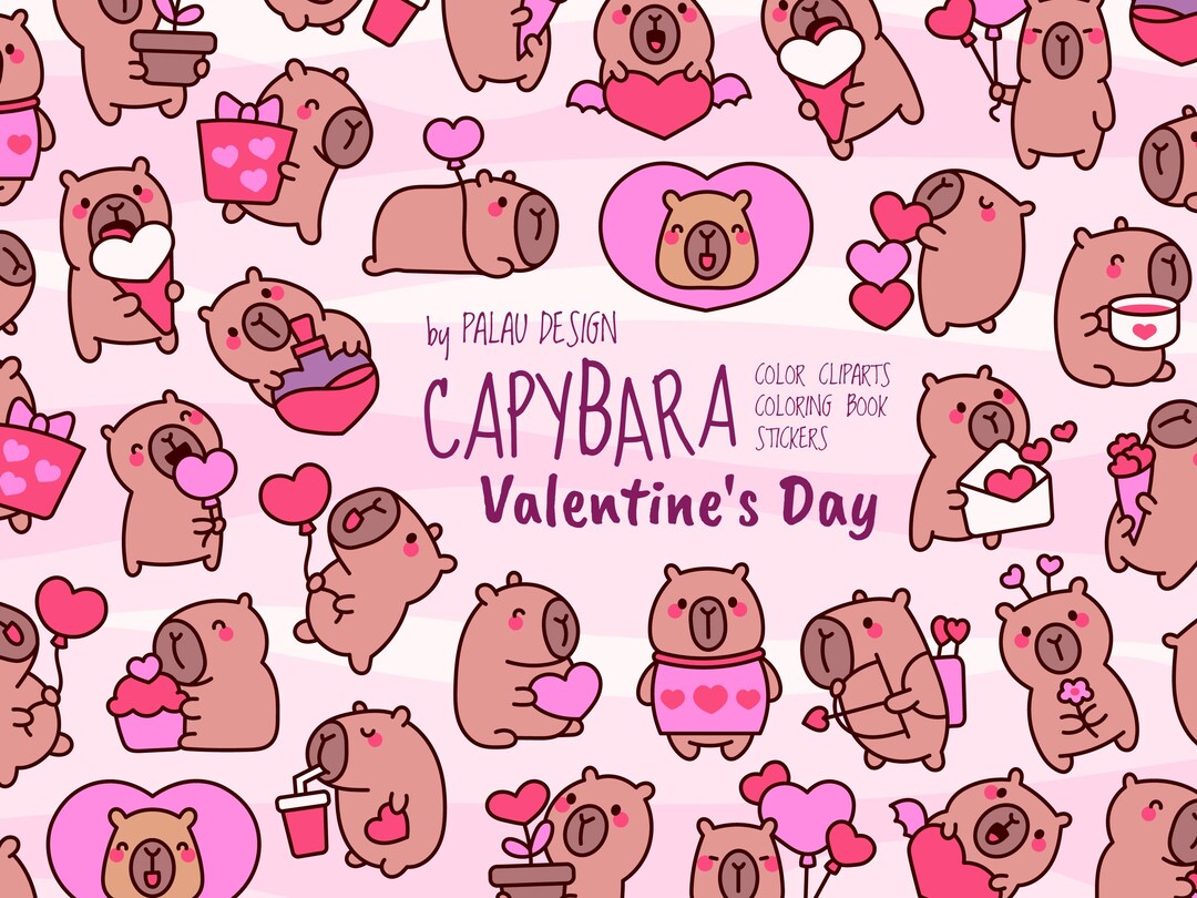 Valentine’s Day Cute Kawaii Capybara Clipart Bundle - Adorable Animal ...