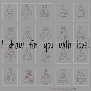 Christmas Tree Cute Kawaii Clipart Bundle - Adorable Festive Outline ...