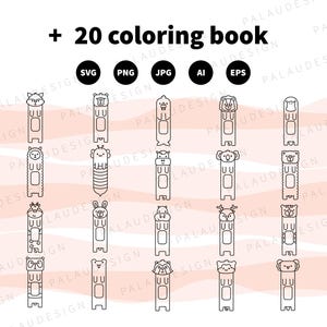 Kawaii Animal Bookmarks Clipart, Stickers, Coloring Pages (digital ...