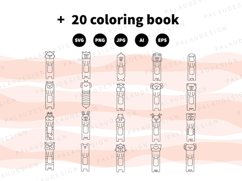 Cute Kawaii Animal Bookmarks Clipart Stickers Coloring Pages for Kids ...