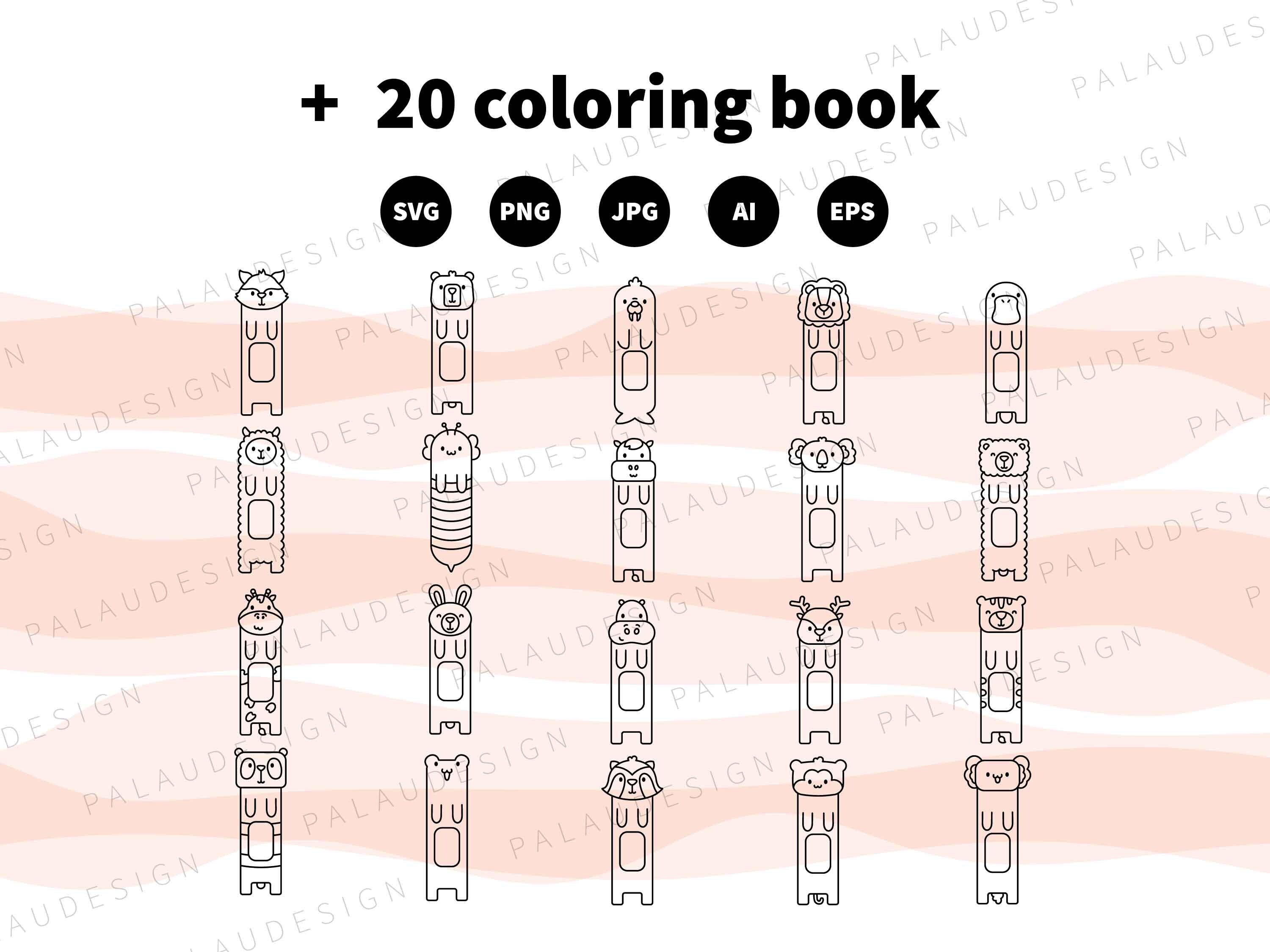 Cute Kawaii Animal Bookmarks Clipart Stickers Coloring Pages for Kids ...