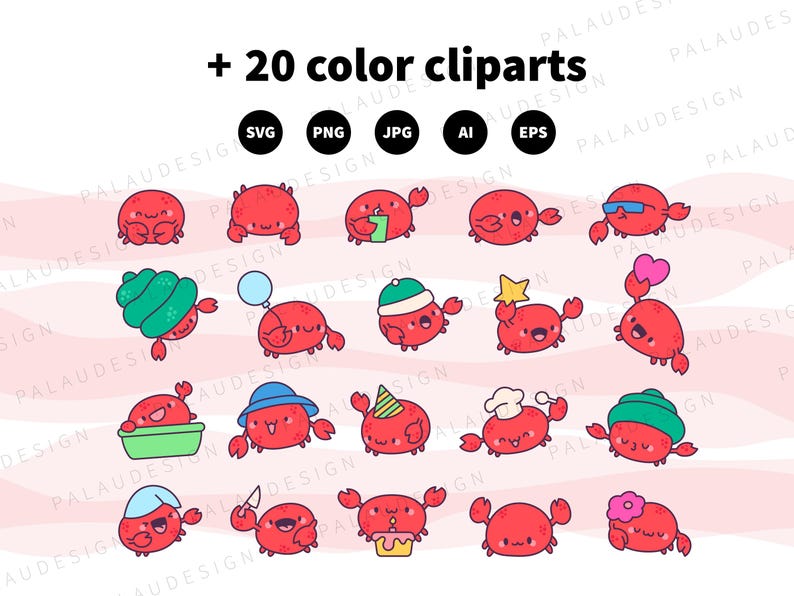 Kawaii Crab Clipart, Crab Stickers, Coloring Pages (digital Set) - Etsy
