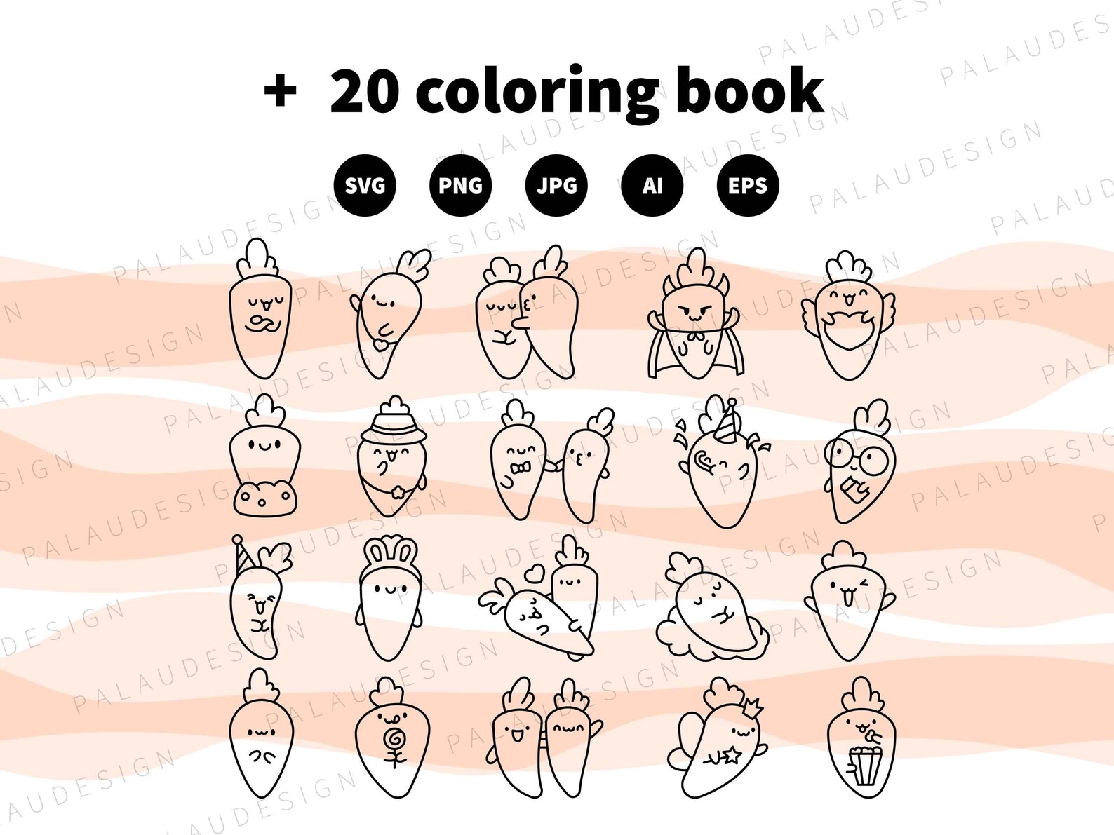 Adorable Carrots Clip Art Set - Kawaii Root Vegetable Doodles, SVG ...