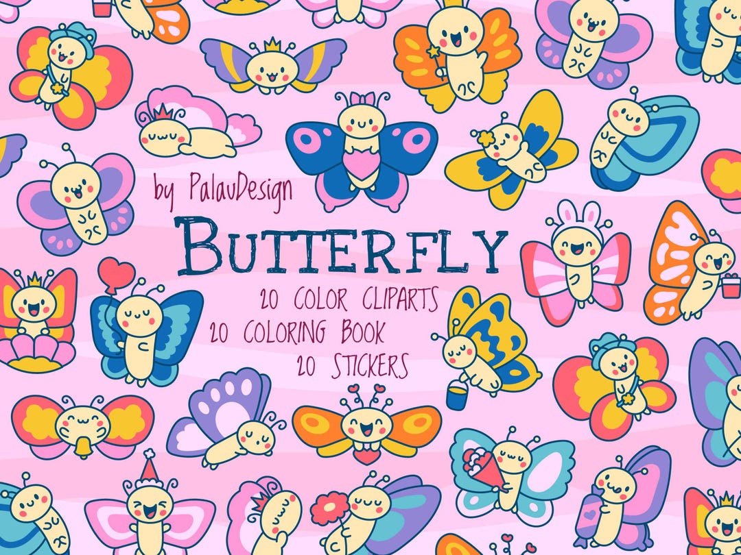 Fluttering Butterfly Clipart Bundle: Kawaii Insects, Digital SVG PNG ...