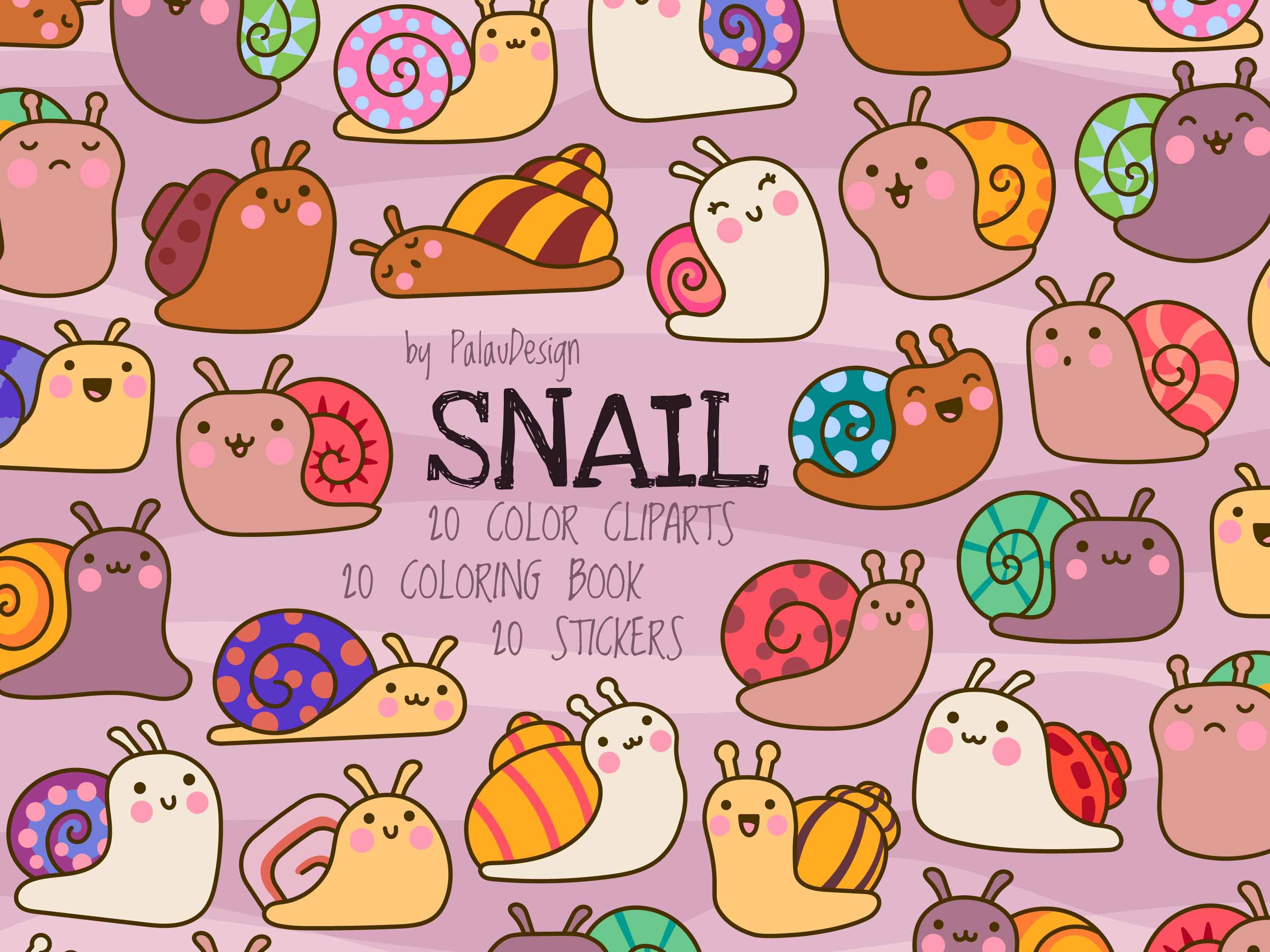 Cute Snail & Slug Clipart – Kawaii Doodle SVG PNG Files (instant ...