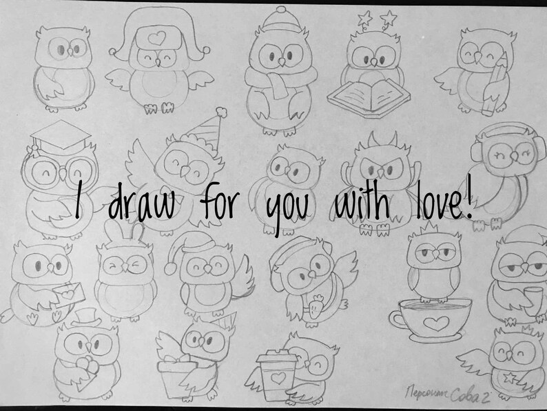 Kawaii Owl Clip Art Set - Digital SVG PNG Doodle Cut Files, Cute Night ...