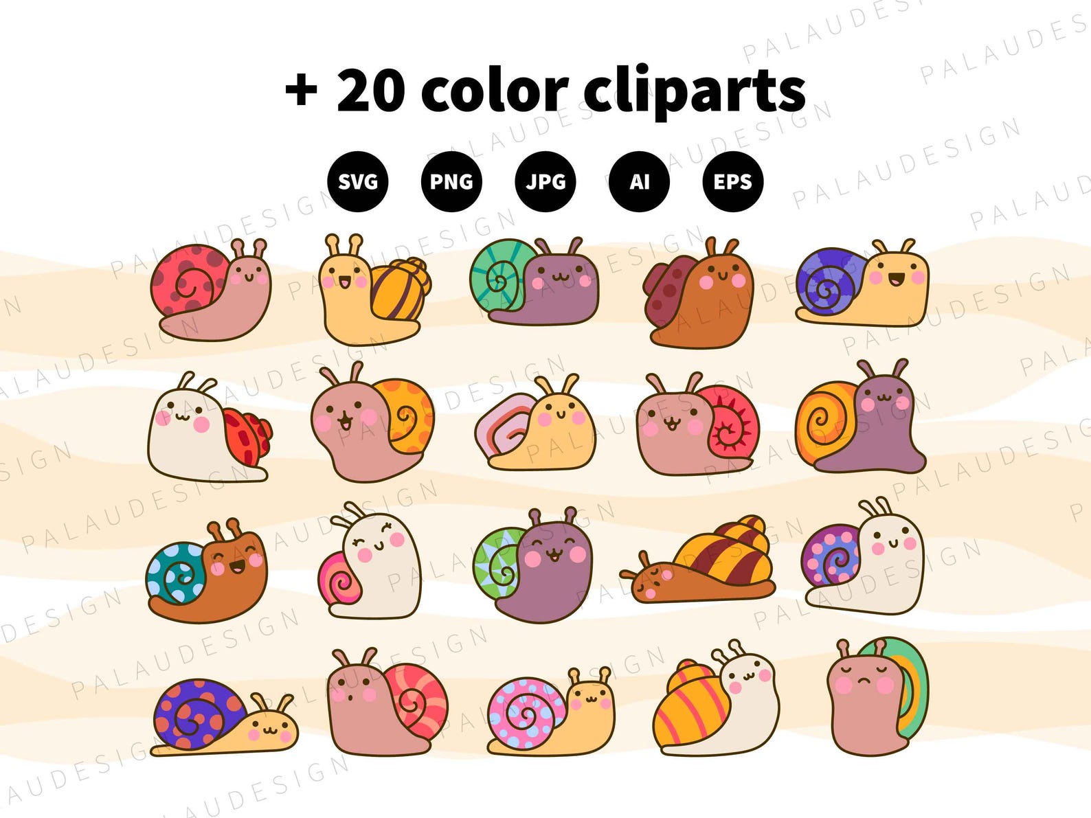 Cute Snail & Slug Clipart – Kawaii Doodle SVG PNG Files (instant ...
