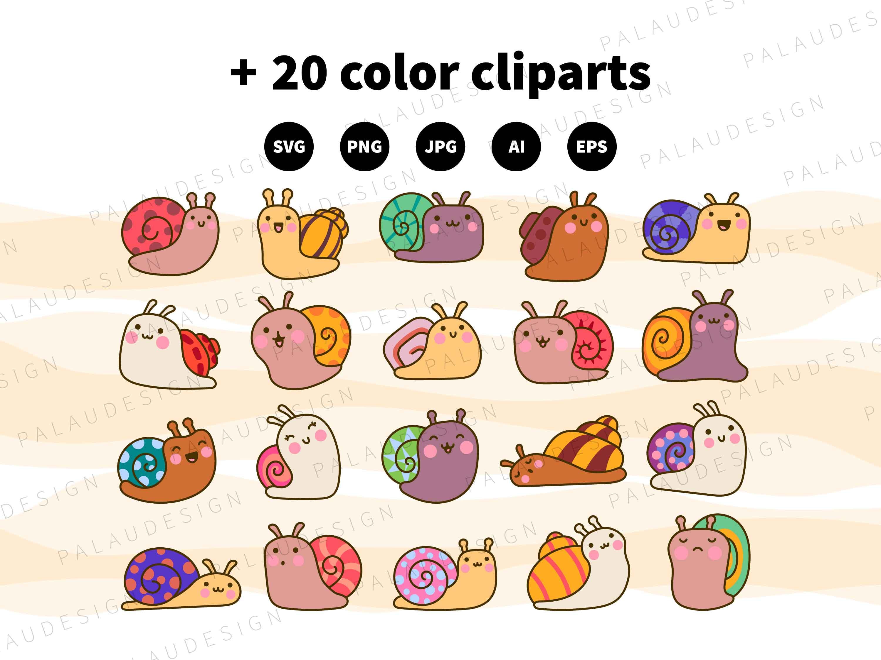 Cute Snail & Slug Clipart – Kawaii Doodle SVG PNG Files (instant ...