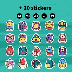 Editable Kids Backpack Clipart Set Fun Kawaii School Illustrations ...