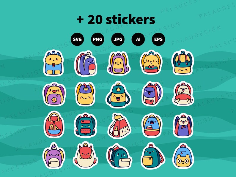 Editable Kids Backpack Clipart Set Fun Kawaii School Illustrations ...
