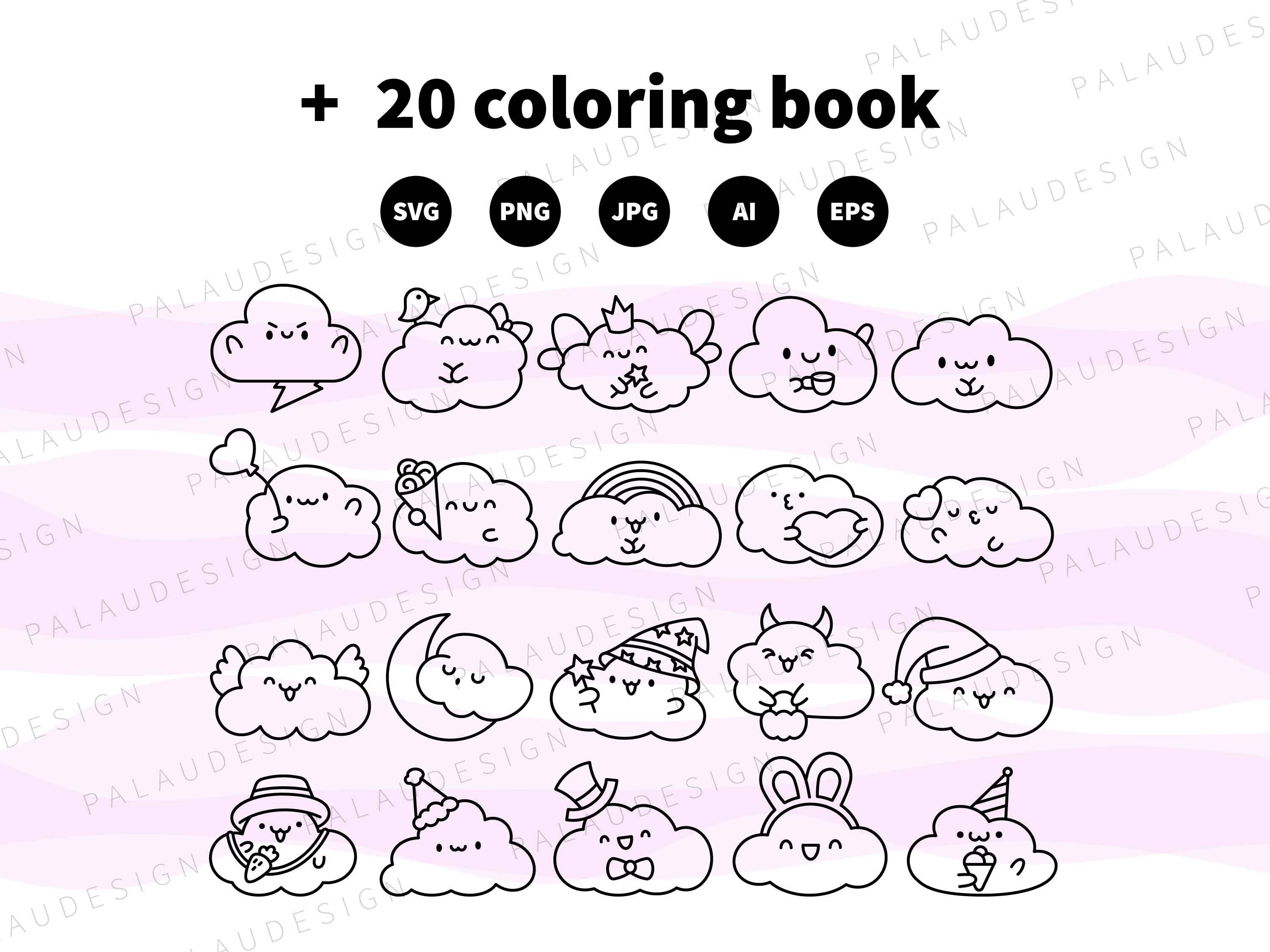 Dreamy Pink Cloud Clip Art - Kawaii Weather Set With SVG, PNG, and ...