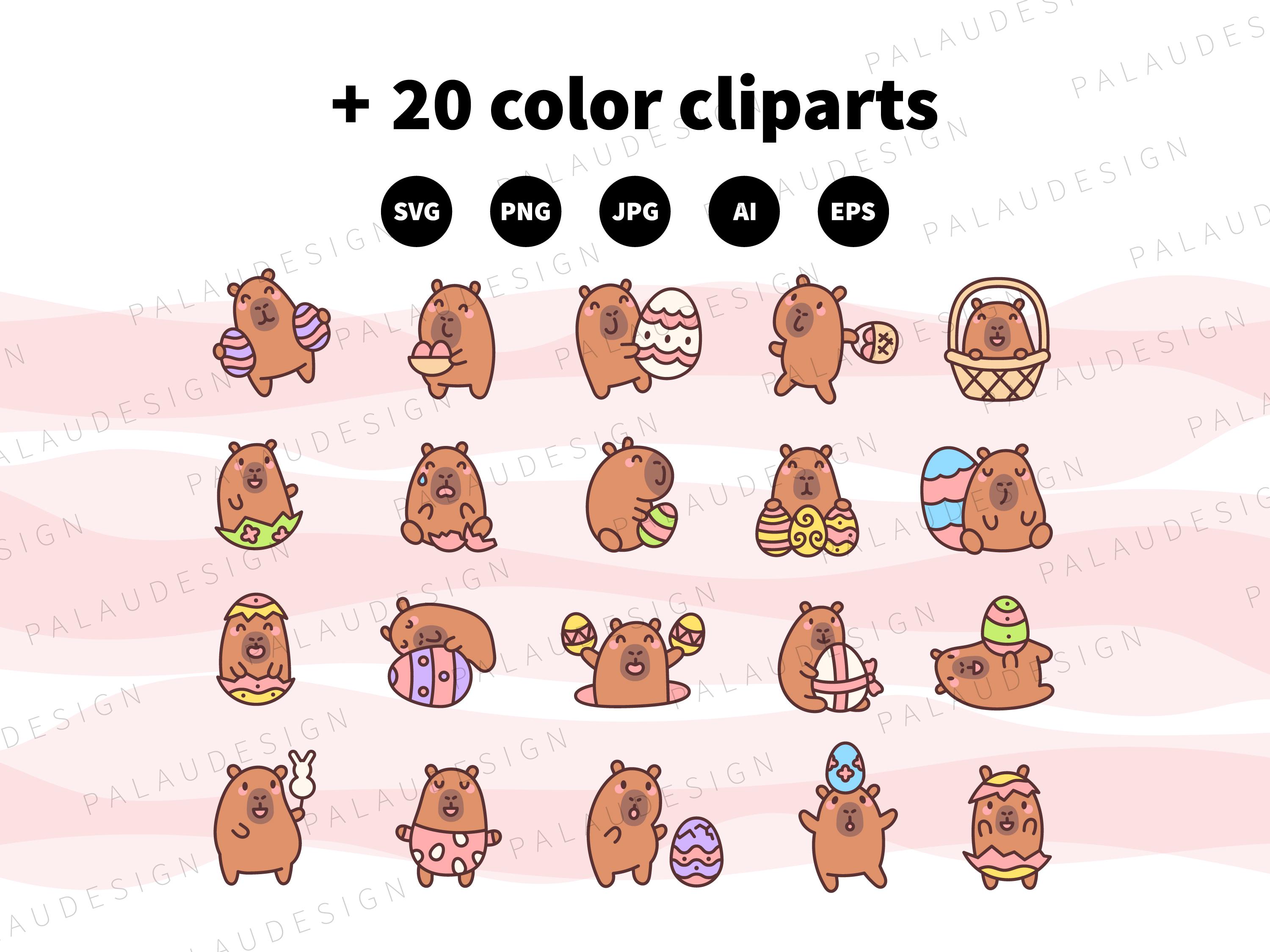 Easter Capybara Clipart, Cute Kawaii Cartoon Animal, Vector Outline ...