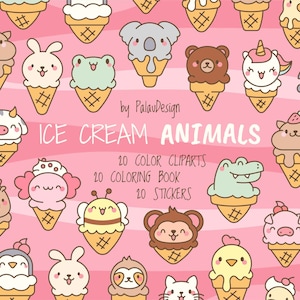 Delightful Animal Ice Cream Clip Art - Summer Sweets, Kawaii Graphics ...