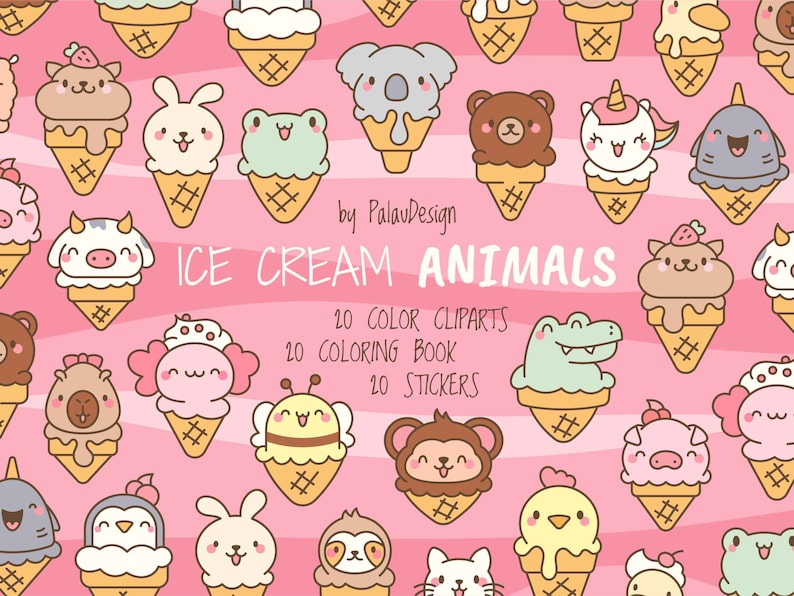 Delightful Animal Ice Cream Clip Art - Summer Sweets, Kawaii Graphics ...