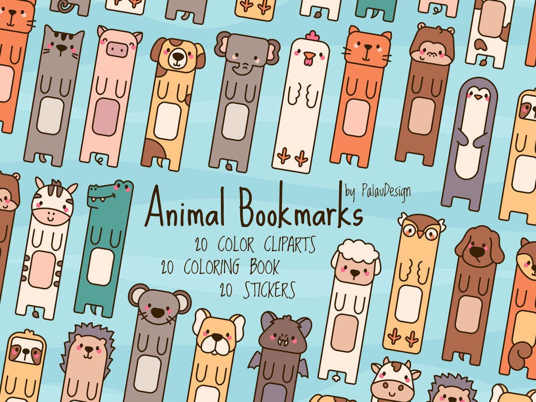 Cute Kawaii Animal Bookmarks Bundle Digital Clipart Coloring Pages ...